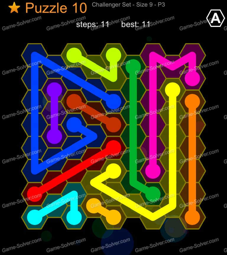 Hexic Flow Challenger Set Size 9 P3 Puzzle 10 • Game Solver