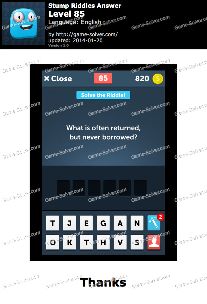 Stump Riddles Level 85 • Game Solver