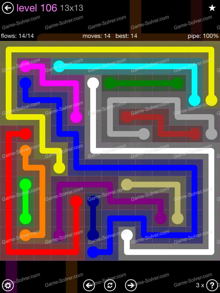 Flow 13x13 Mania Level 106 • Game Solver