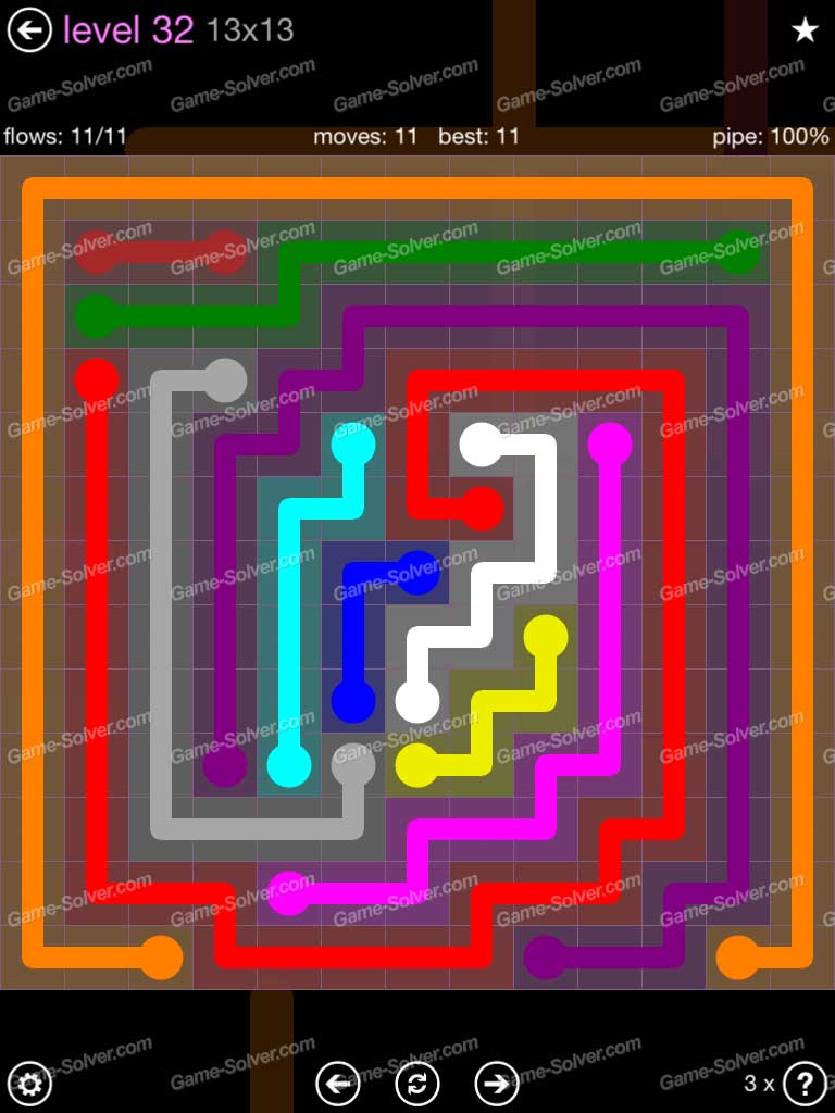 Flow 13x13 Mania Level 32 • Game Solver