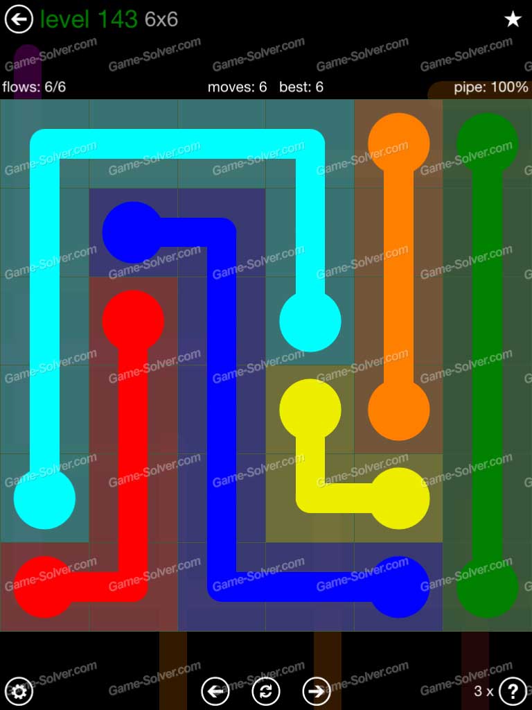 Flow 6x6 Mania Level 143 • Game Solver