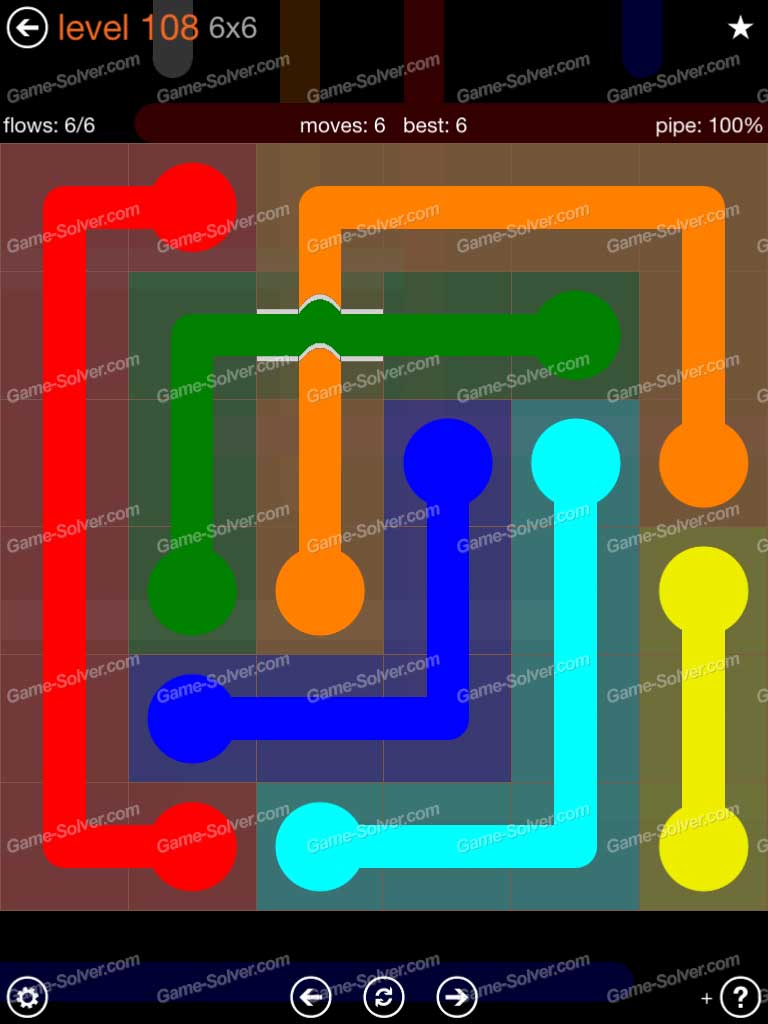Flow Bridges 6x6 Mania Level 108 • Game Solver