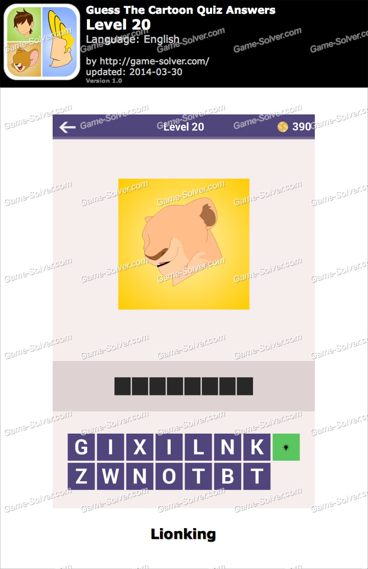 Guess the Cartoon Quiz Level 20 • Game Solver