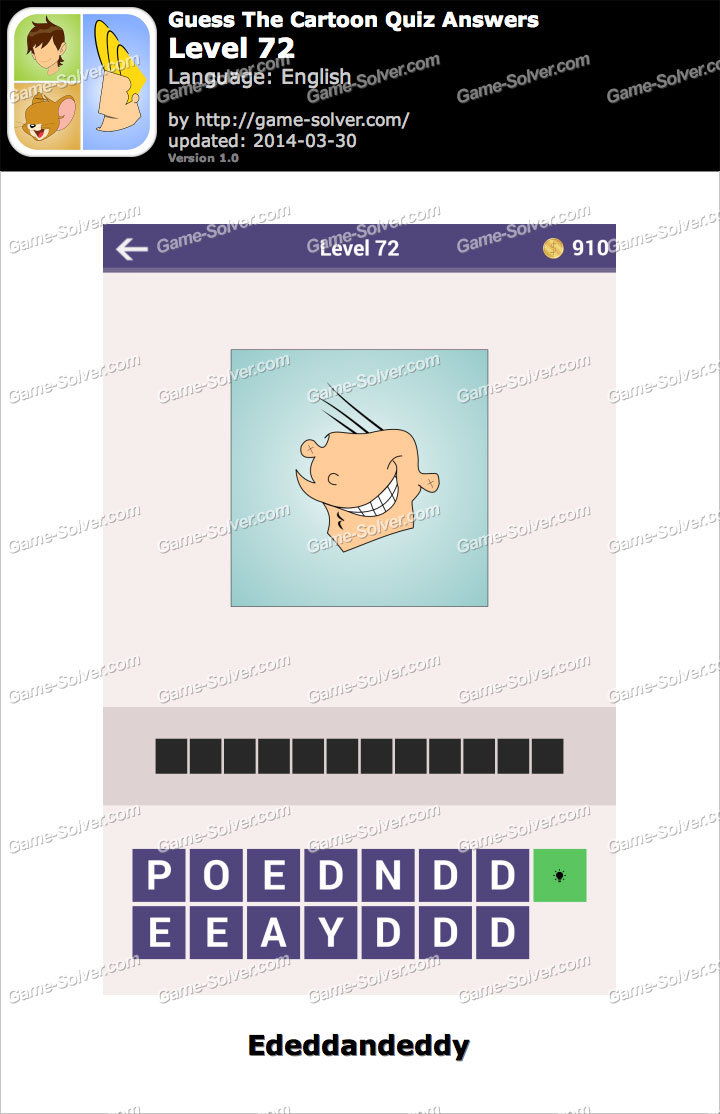 Guess the Cartoon Quiz Level 72 • Game Solver