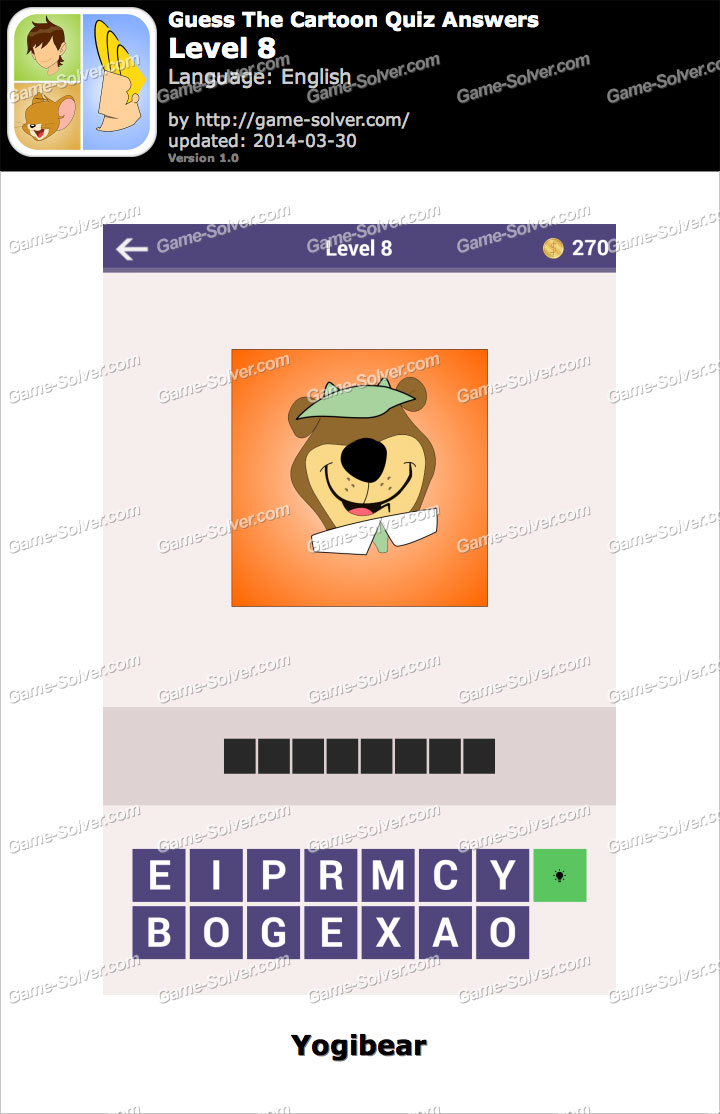 Guess the Cartoon Quiz Level 8 • Game Solver