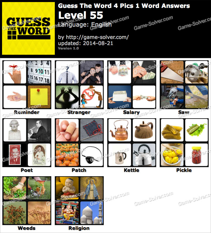 Guess The Word 4 Pics 1 Word Level 55 • Game Solver Guess The Word 4 Pics 1 Word Level 55 • Game Solver