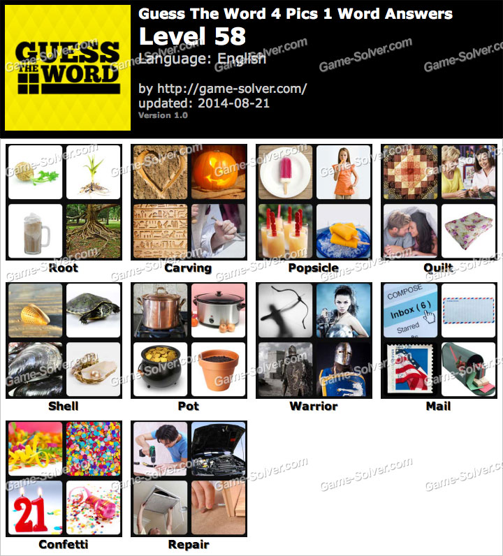 Guess The Word 4 Pics 1 Word Level 58 • Game Solver
