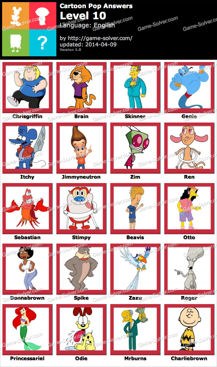 Cartoon Pop Level 10 • Game Solver
