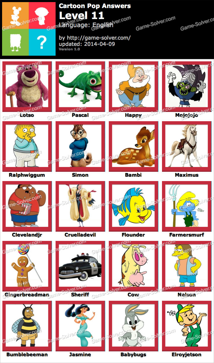 Cartoon Pop Level 11 • Game Solver