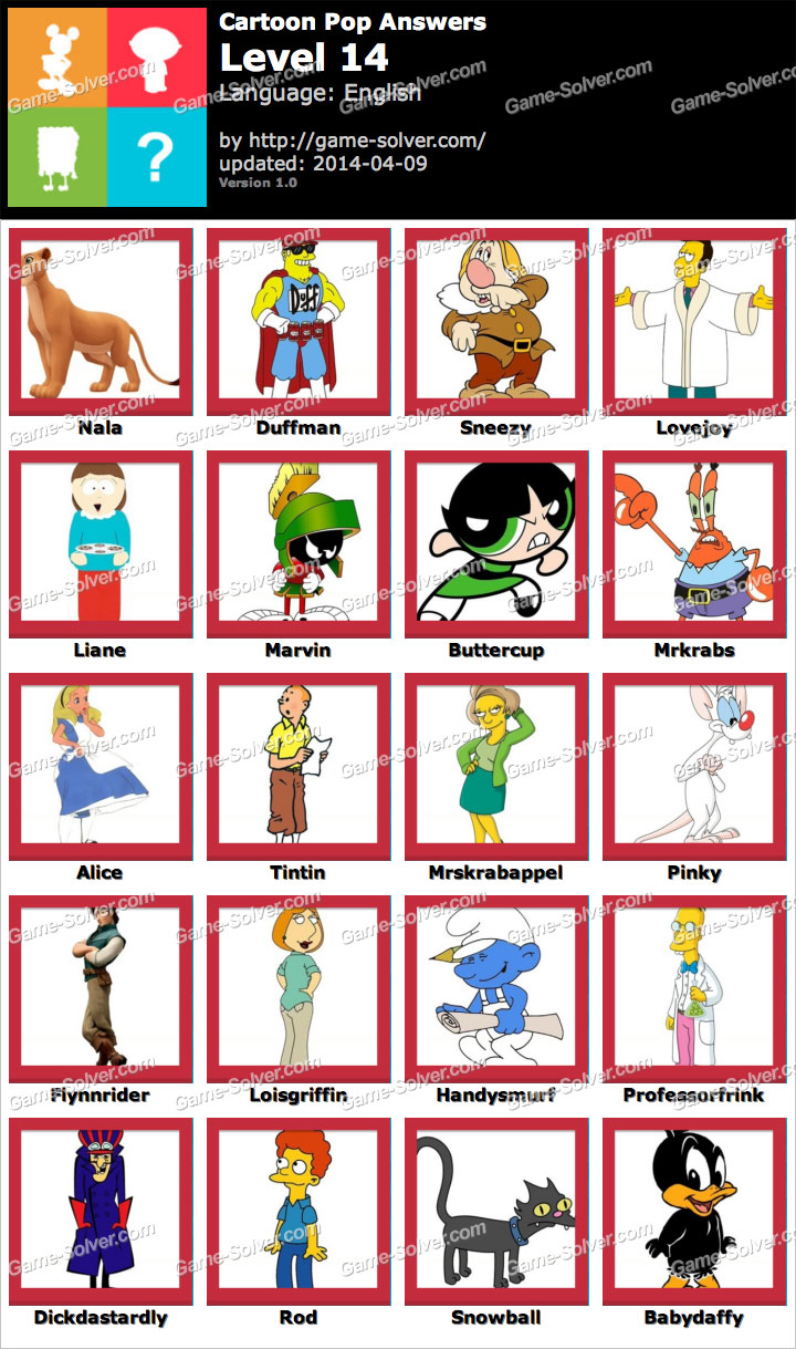 Cartoon Pop Level 14 • Game Solver