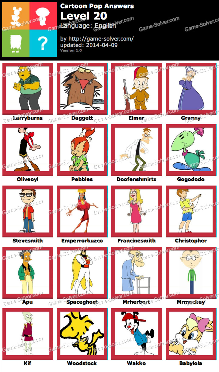 Cartoon Pop Level 20 • Game Solver