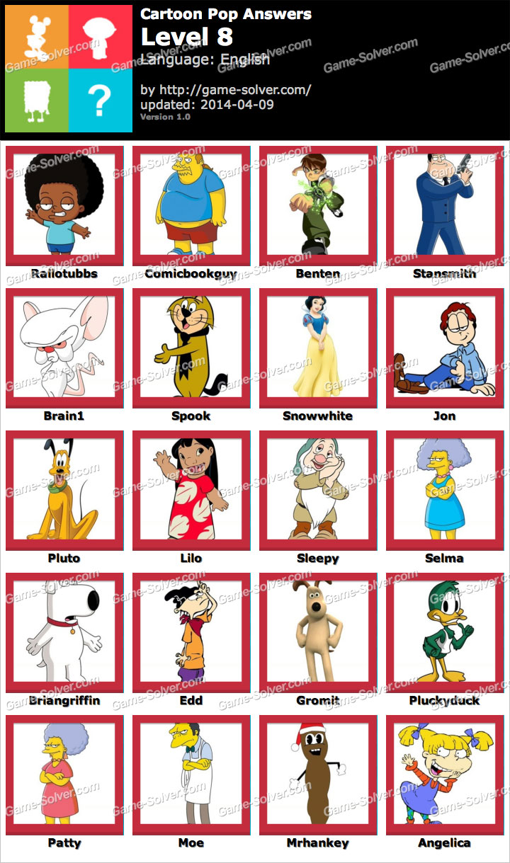 Cartoon Pop Level 8 • Game Solver