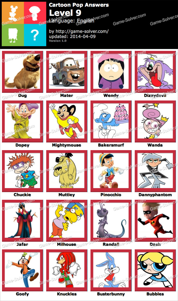 Cartoon Pop Level 9 • Game Solver