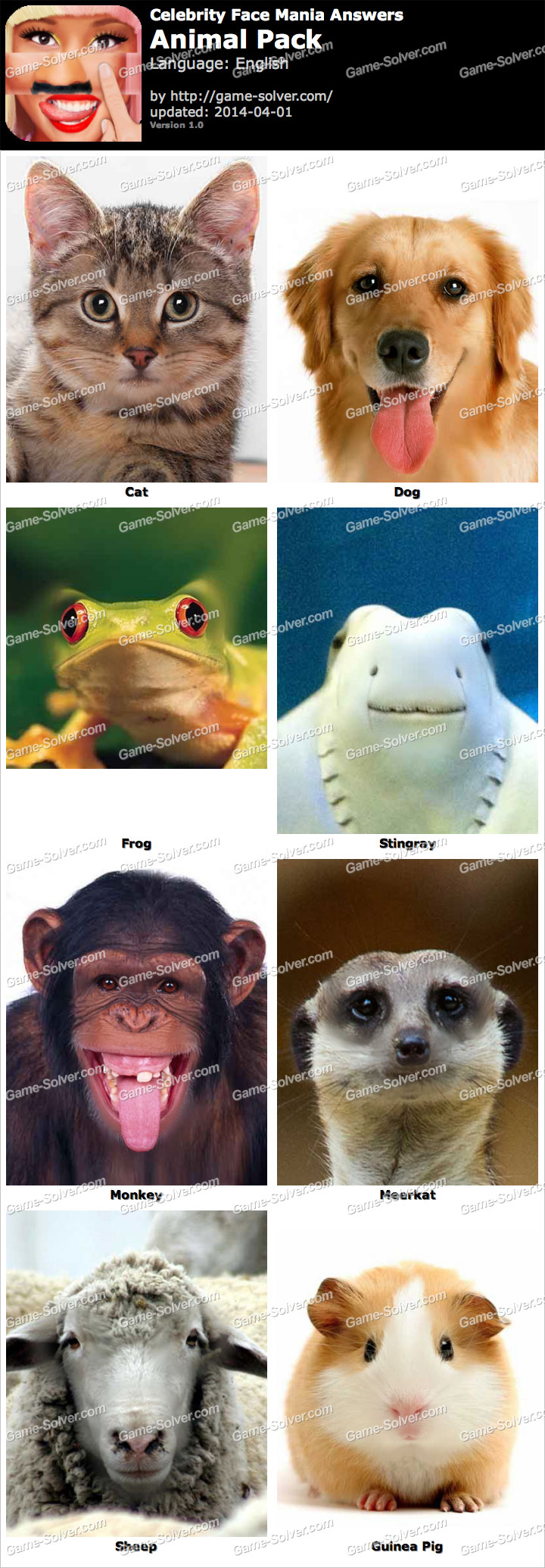 Celebrity Face Mania Animal Pack • Game Solver
