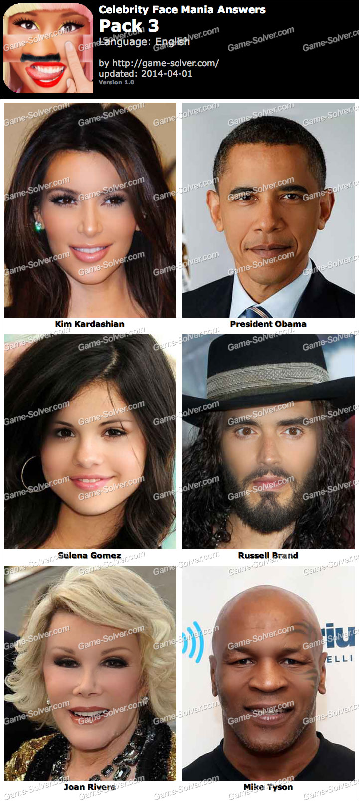 Celebrity Face Mania Pack 3 • Game Solver