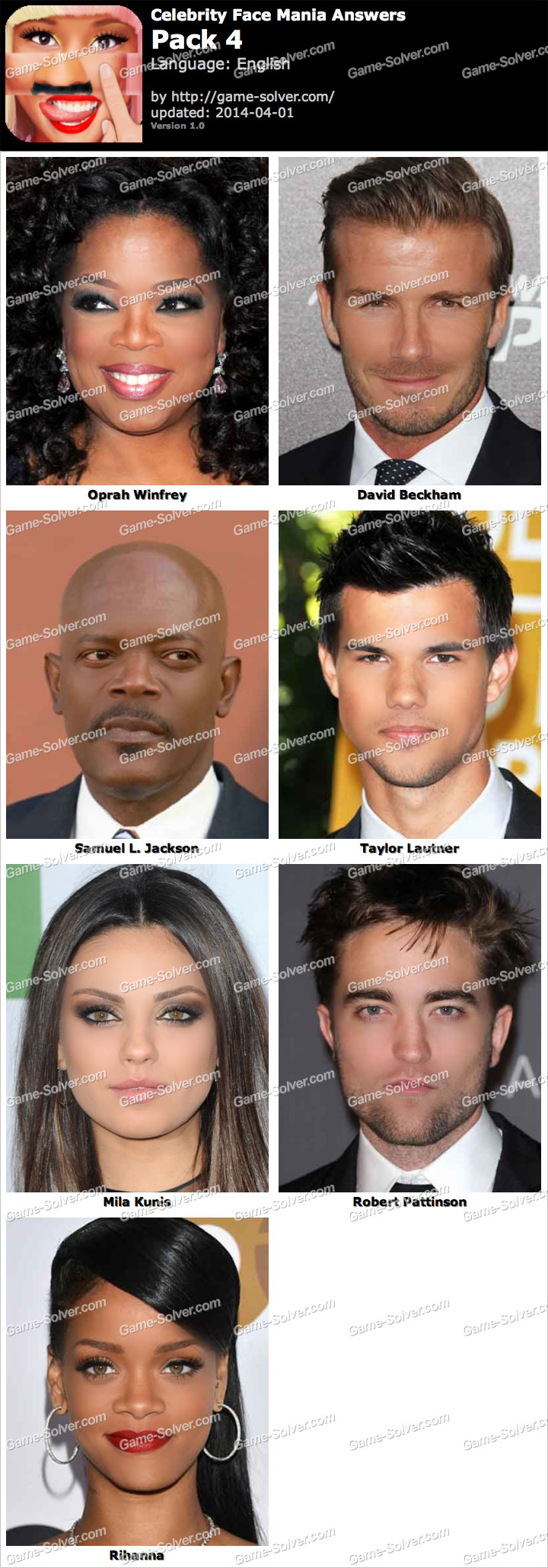 Celebrity Face Mania Pack 4 • Game Solver