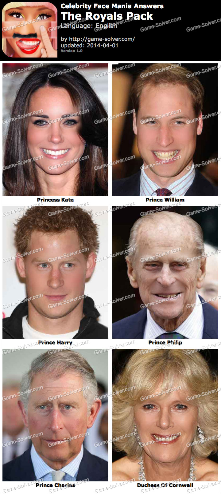 Celebrity Face Mania The Royals Pack • Game Solver