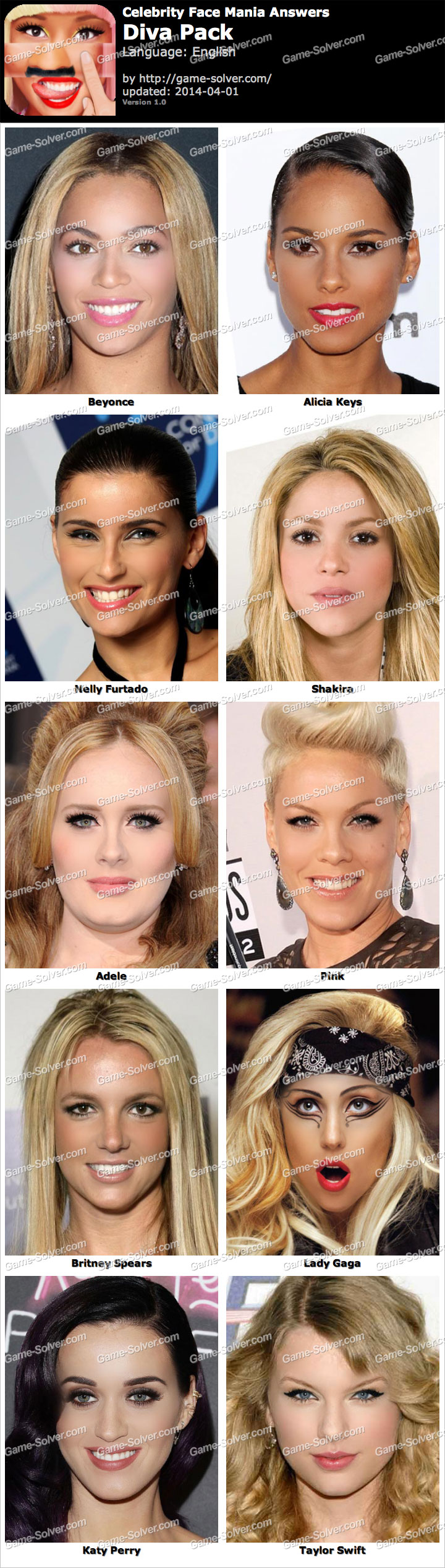 Celebrity Face Mania Diva Pack • Game Solver