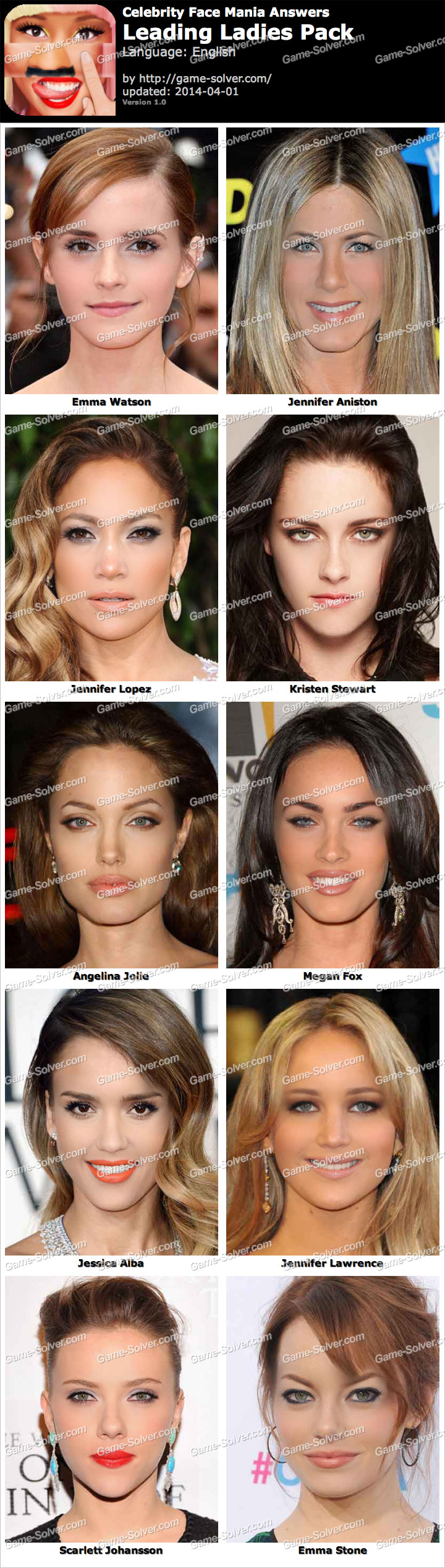 Celebrity Face Mania Leading Ladies Pack • Game Solver