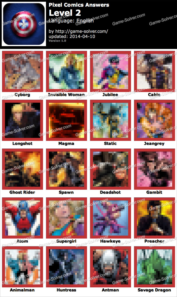 Pixel Comics Answers Level 2 • Game Solver
