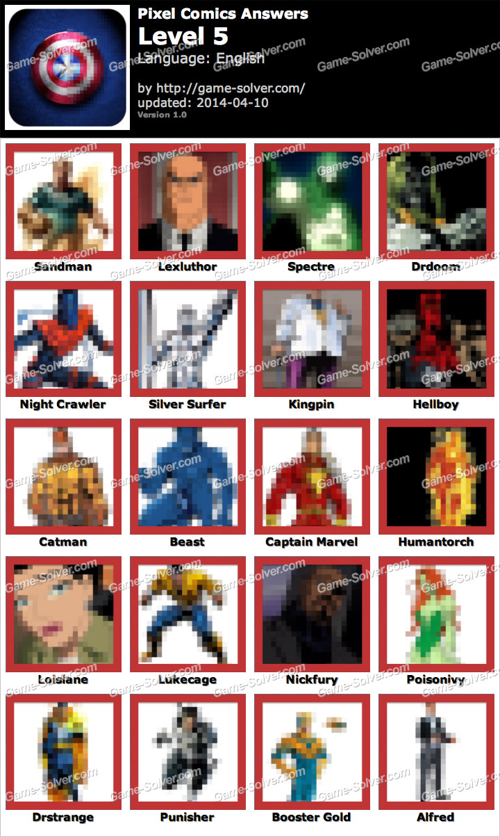 Pixel Comics Answers Level 5 • Game Solver