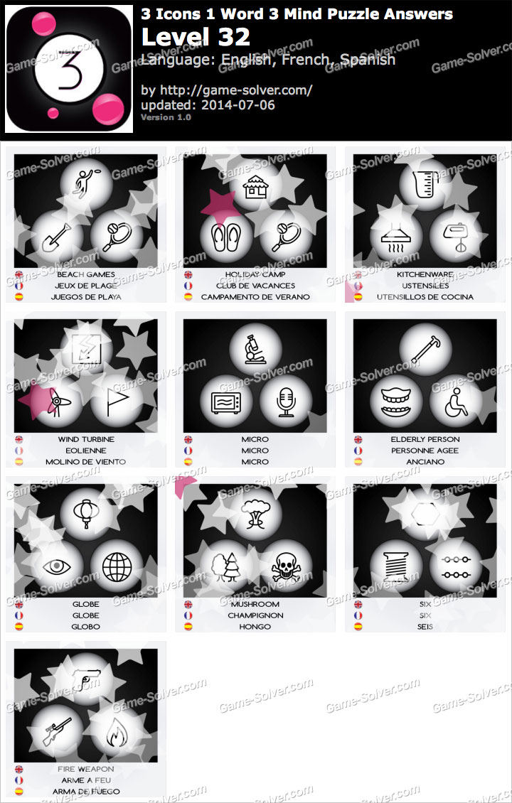3 Icons 1 Word Level 32 • Game Solver