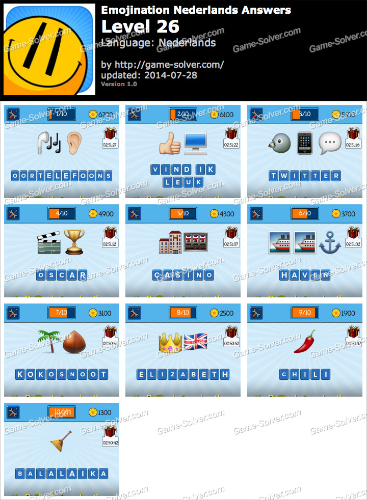 EmojiNation Nederlands Niveau 26 • Game Solver