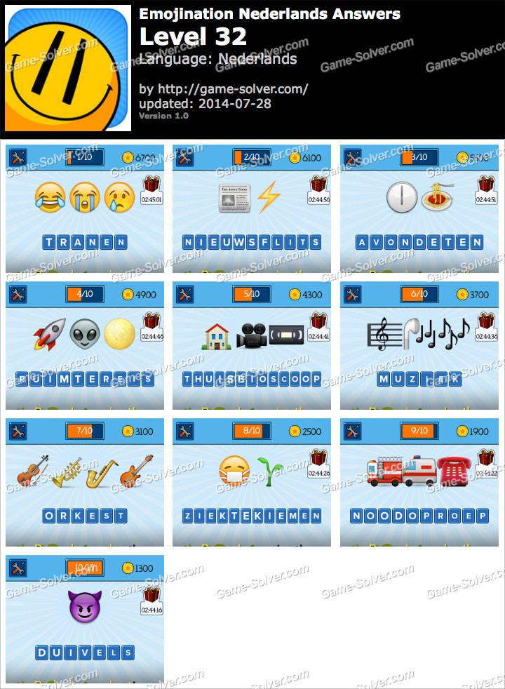 EmojiNation Nederlands Niveau 32 • Game Solver