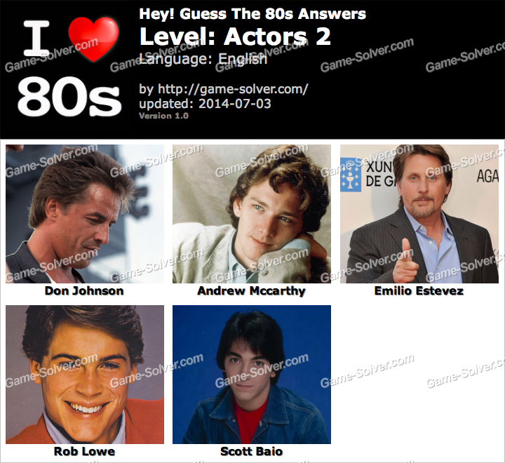 Hey Guess The 80s Actors 2 Answers • Game Solver