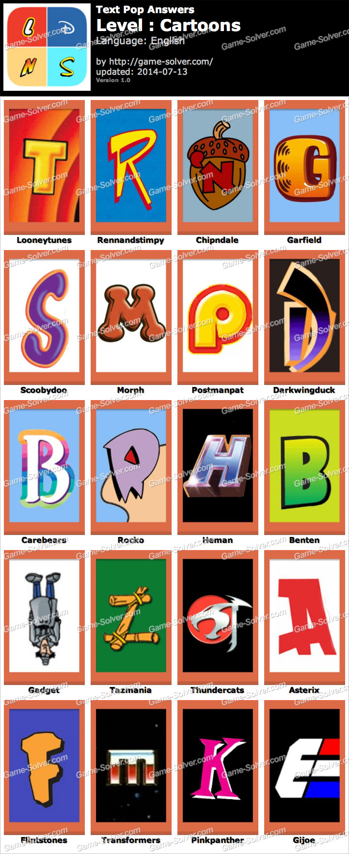 Text Pop Level 5 Cartoons Answers • Game Solver