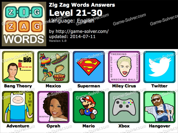 Zig Zag Words Level 21-30 • Game Solver