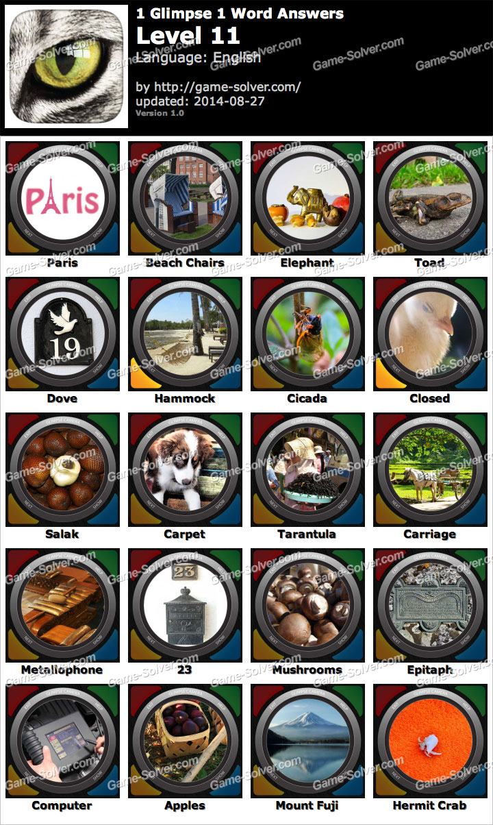 1 Glimpse 1 Word Level 11 • Game Solver