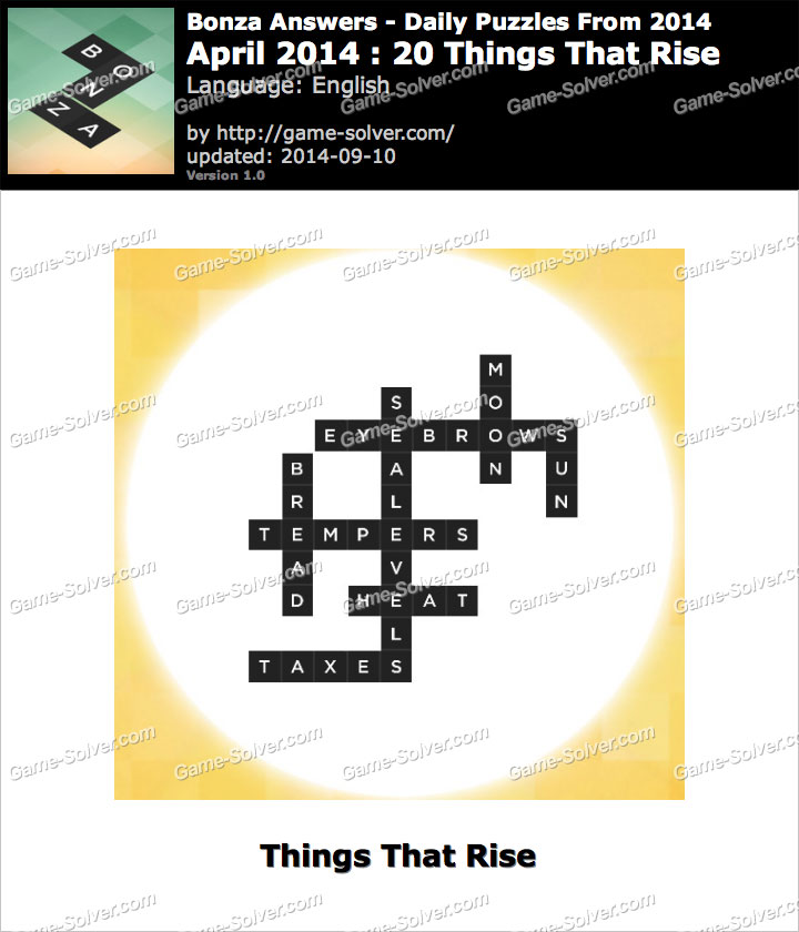 Bonza Answers April 2014 20 Things That Rise • Game Solver