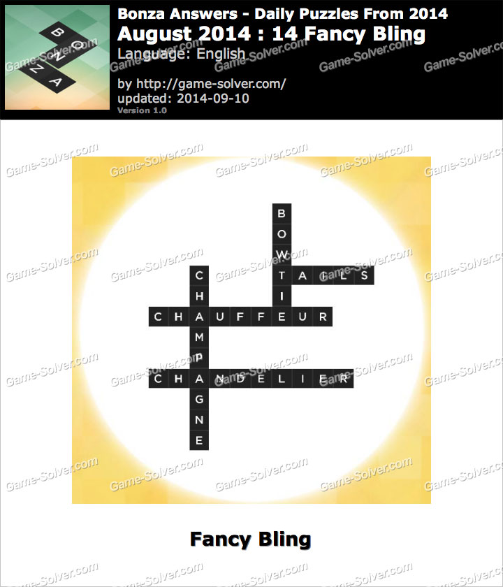 Bonza Answers August 2014 14 Fancy Bling • Game Solver