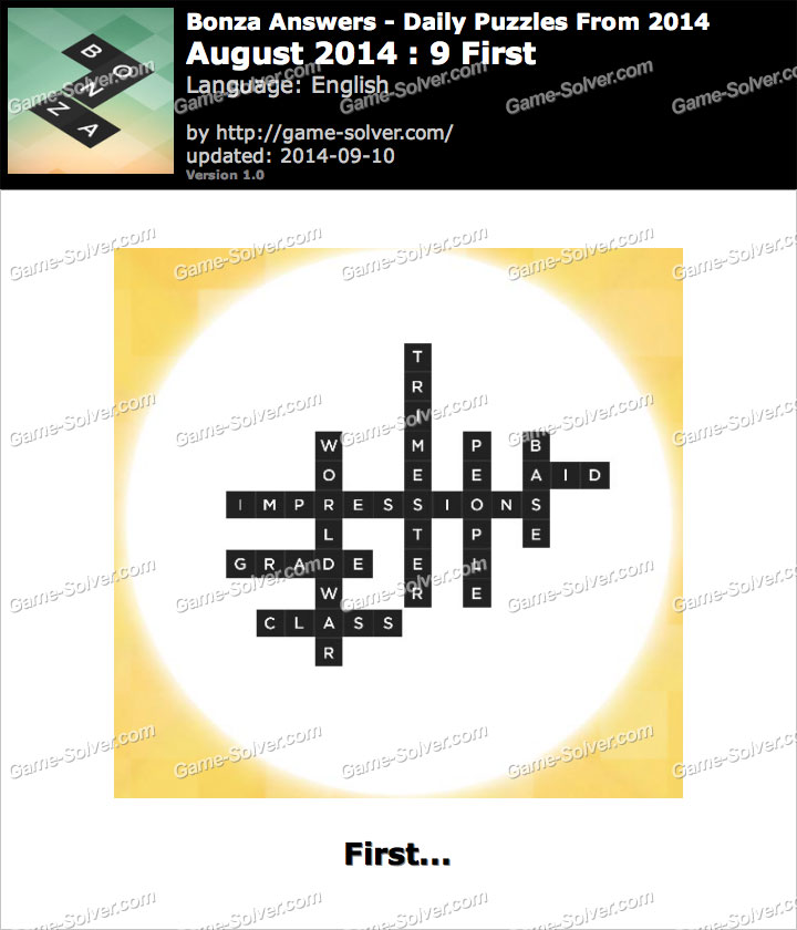 Bonza Answers August 2014 9 First • Game Solver