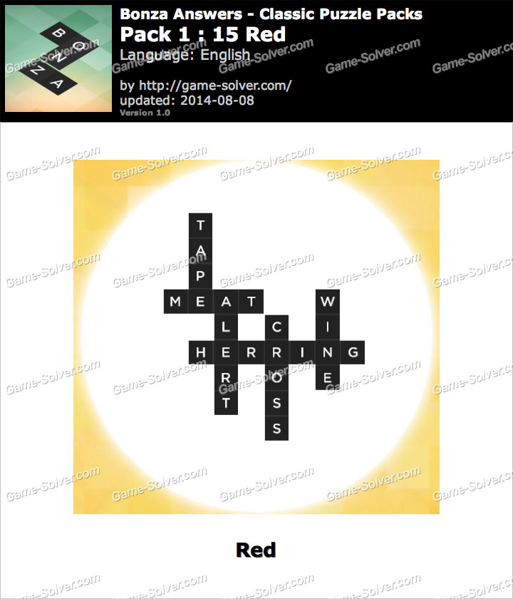 Bonza Answers Classic Puzzle Pack 1 15 Red • Game Solver