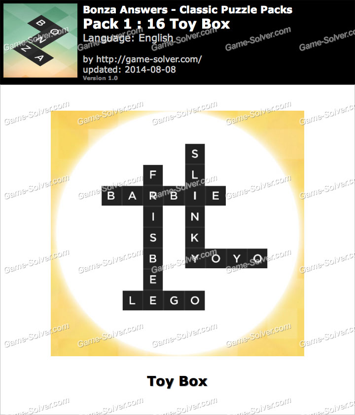 Bonza Answers Classic Puzzle Pack 1 16 Toy Box • Game Solver