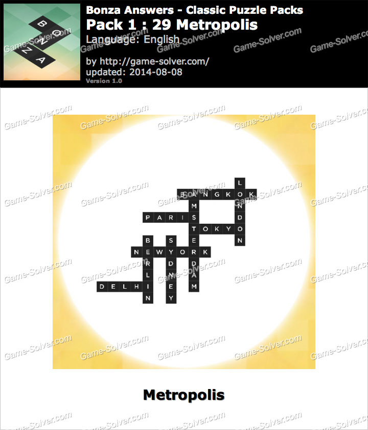 Bonza Answers Classic Puzzle Pack 1 29 Metropolis • Game Solver