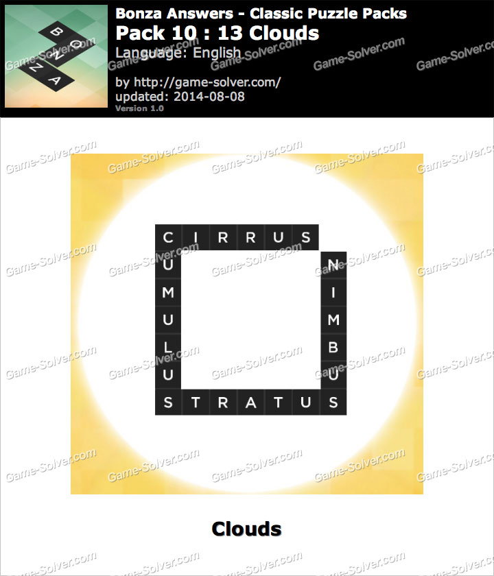 Bonza Answers Classic Puzzle Pack 10 13 Clouds • Game Solver