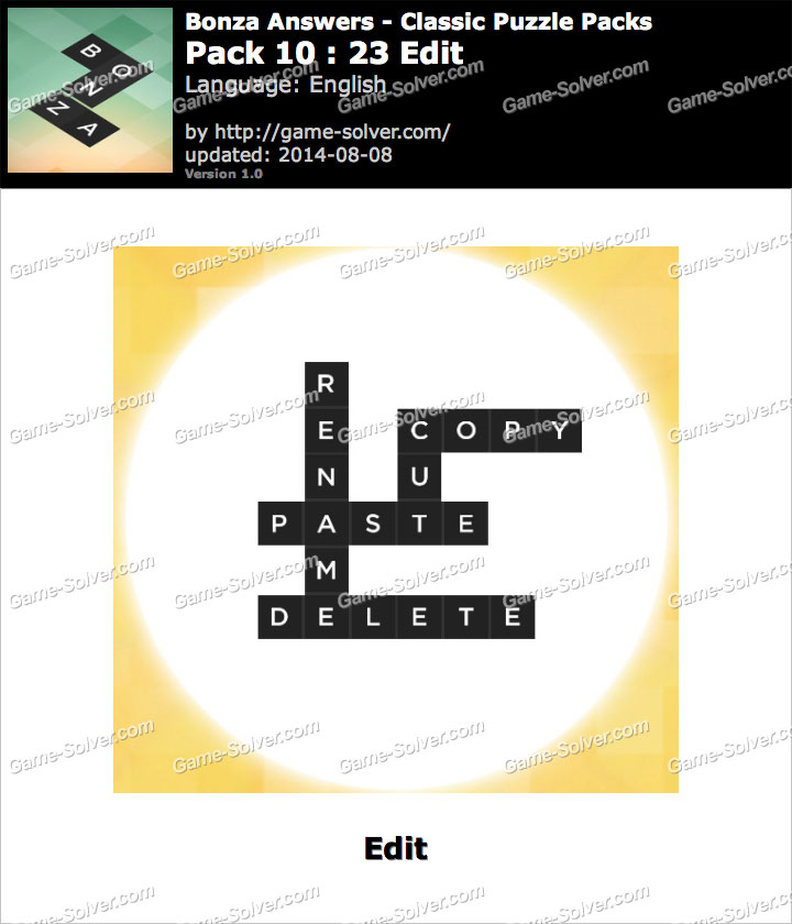 Bonza Answers Classic Puzzle Pack 10 23 Edit • Game Solver