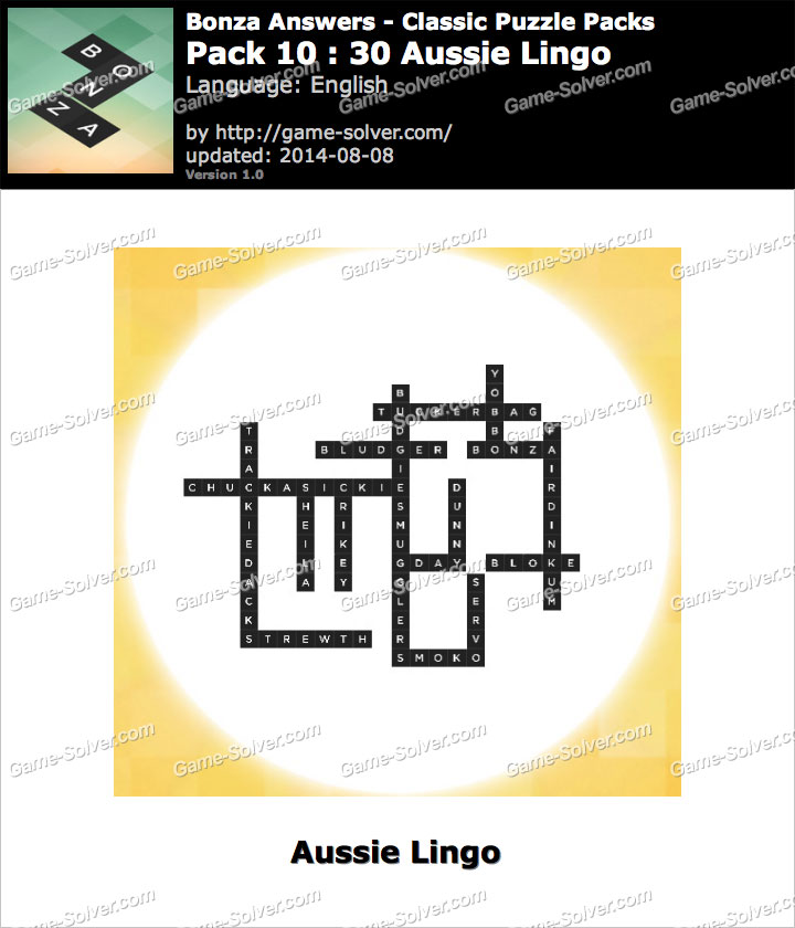 Bonza Answers Classic Puzzle Pack 10 30 Aussie Lingo • Game Solver