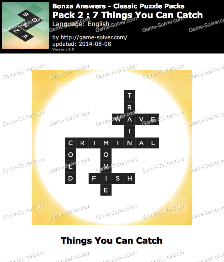 Bonza Answers Classic Puzzle Pack 2 7 Things You Can Catch • Game Solver