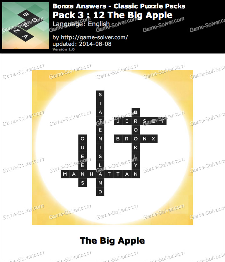 Bonza Answers Classic Puzzle Pack 3 12 The Big Apple • Game Solver