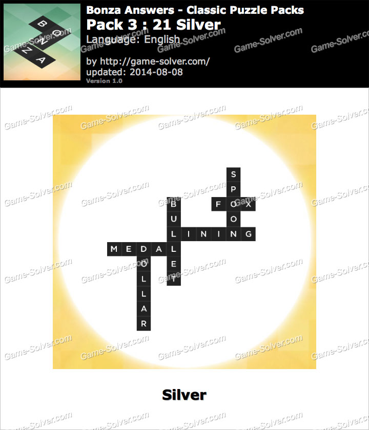 Bonza Answers Classic Puzzle Pack 3 21 Silver • Game Solver