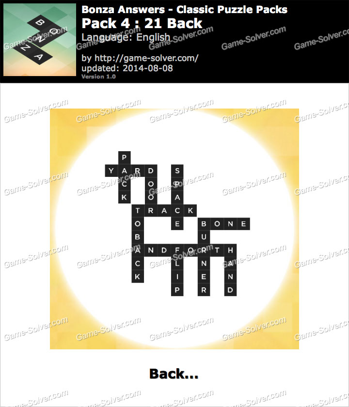 Bonza Answers Classic Puzzle Pack 4 21 Back • Game Solver