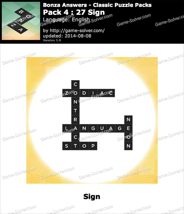 Bonza Answers Classic Puzzle Pack 4 27 Sign • Game Solver