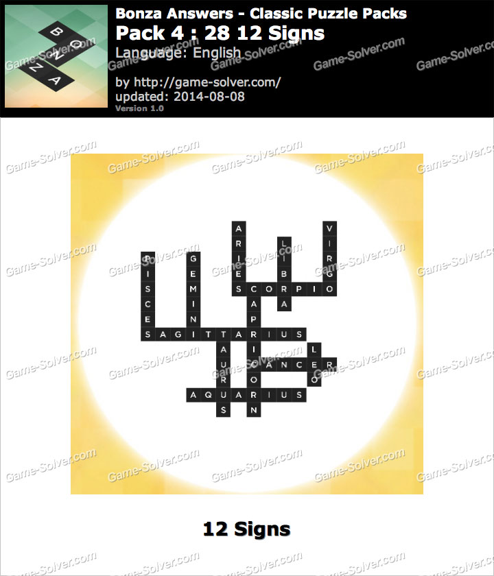 Bonza Answers Classic Puzzle Pack 4 28 12 Signs • Game Solver