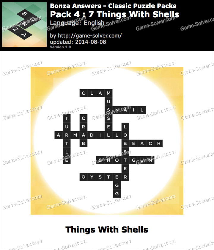 Bonza Answers Classic Puzzle Pack 4 7 Things With Shells • Game Solver