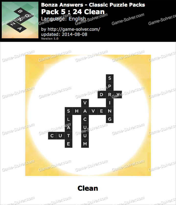 Bonza Answers Classic Puzzle Pack 5 24 Clean • Game Solver