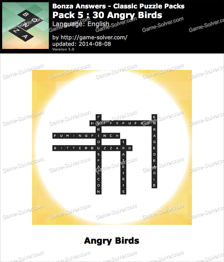 Bonza Answers Classic Puzzle Pack 5 30 Angry Birds • Game Solver